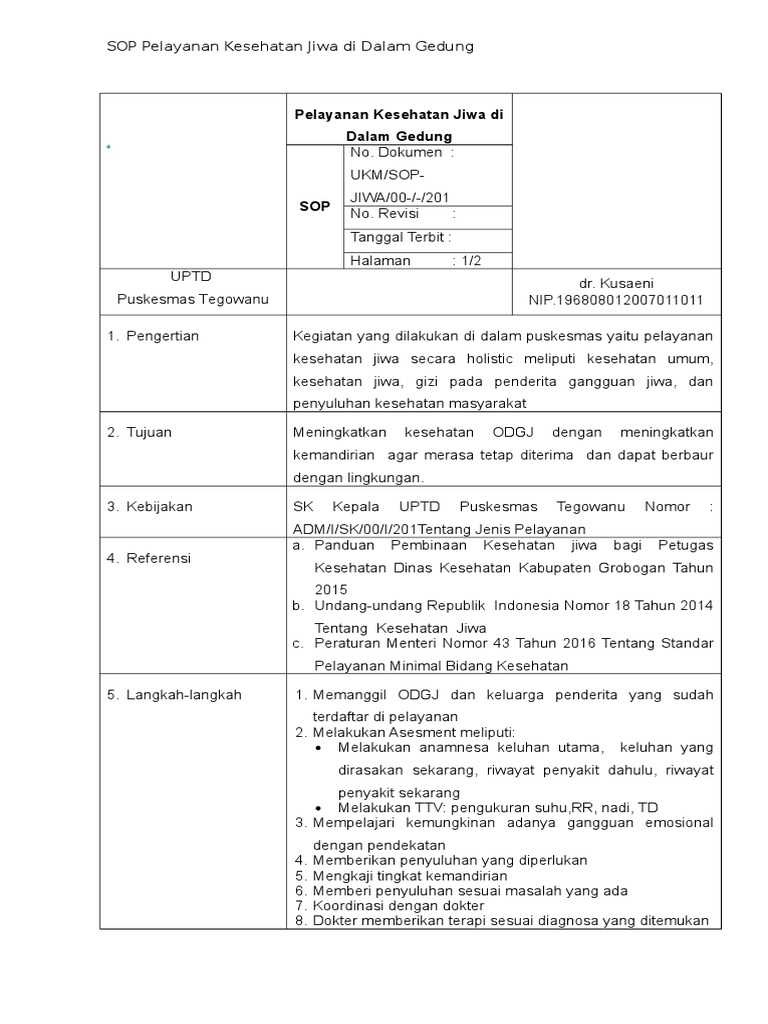 SOP Pelayanan Keswa Dalam Gedung | PDF