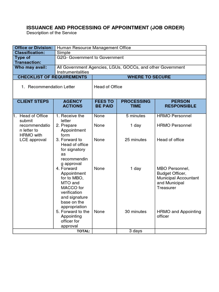 Issuance and Processing of Appointment (Job Order) | PDF | Government ...