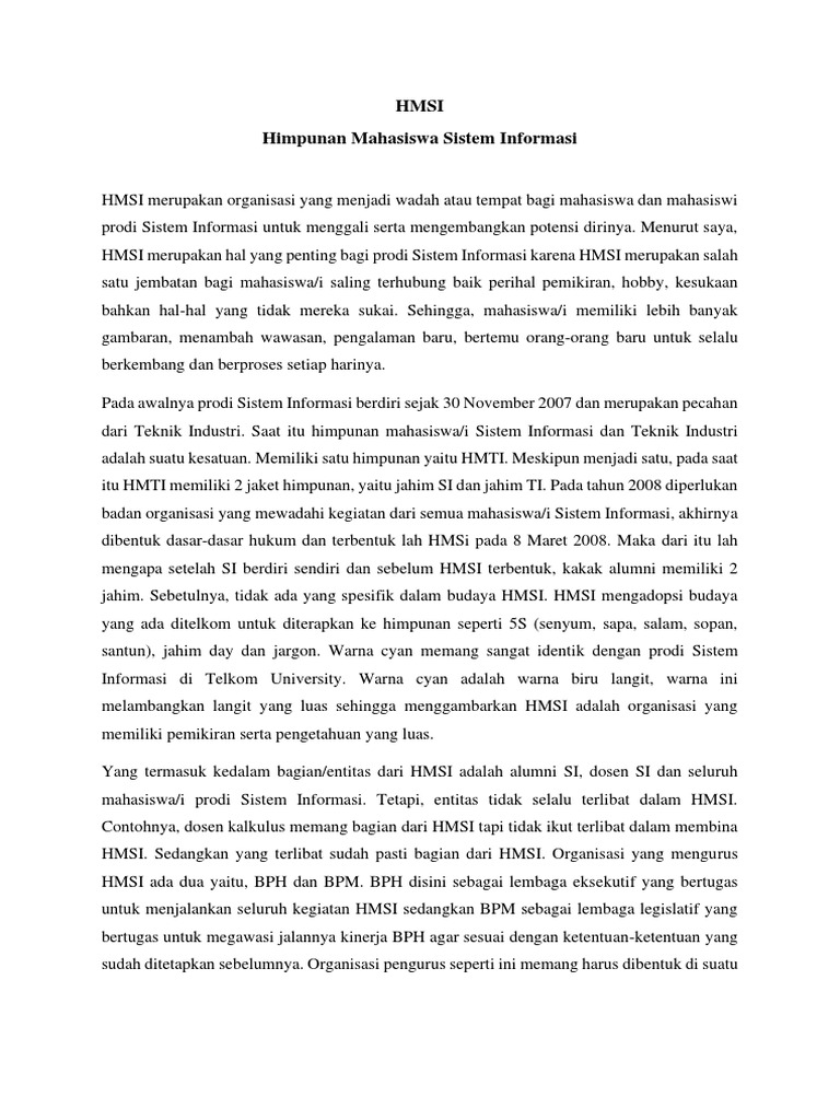 Sejarah dan Peran HMSI di Telkom | PDF