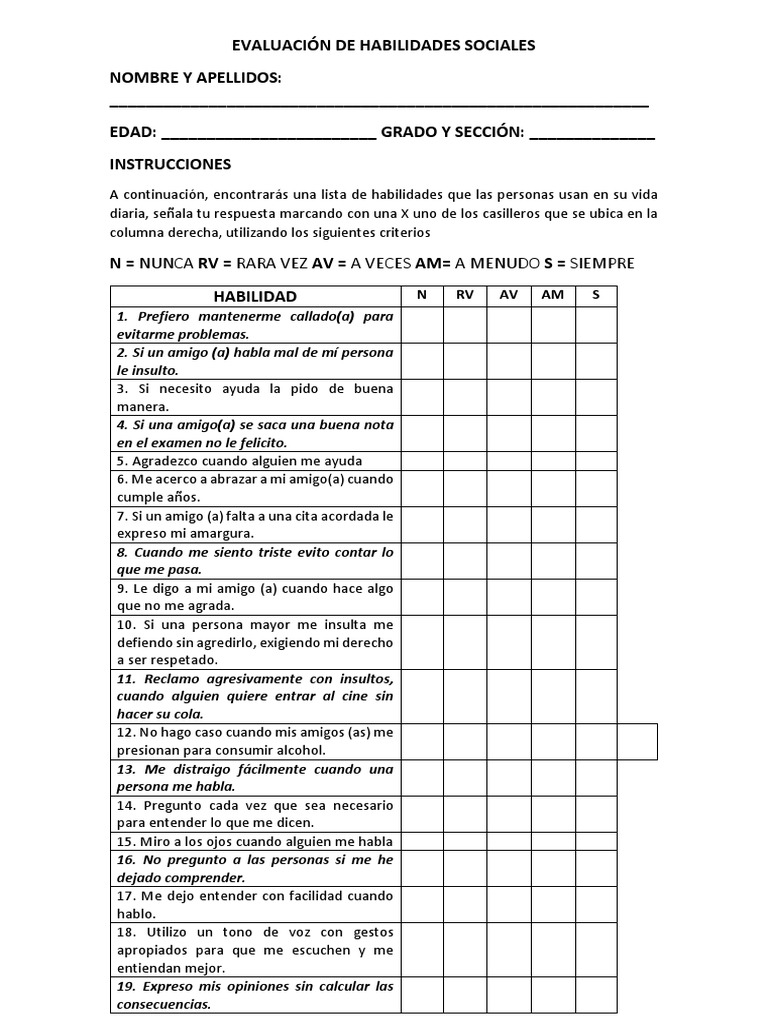 Evaluación de Habilidades Sociales | PDF