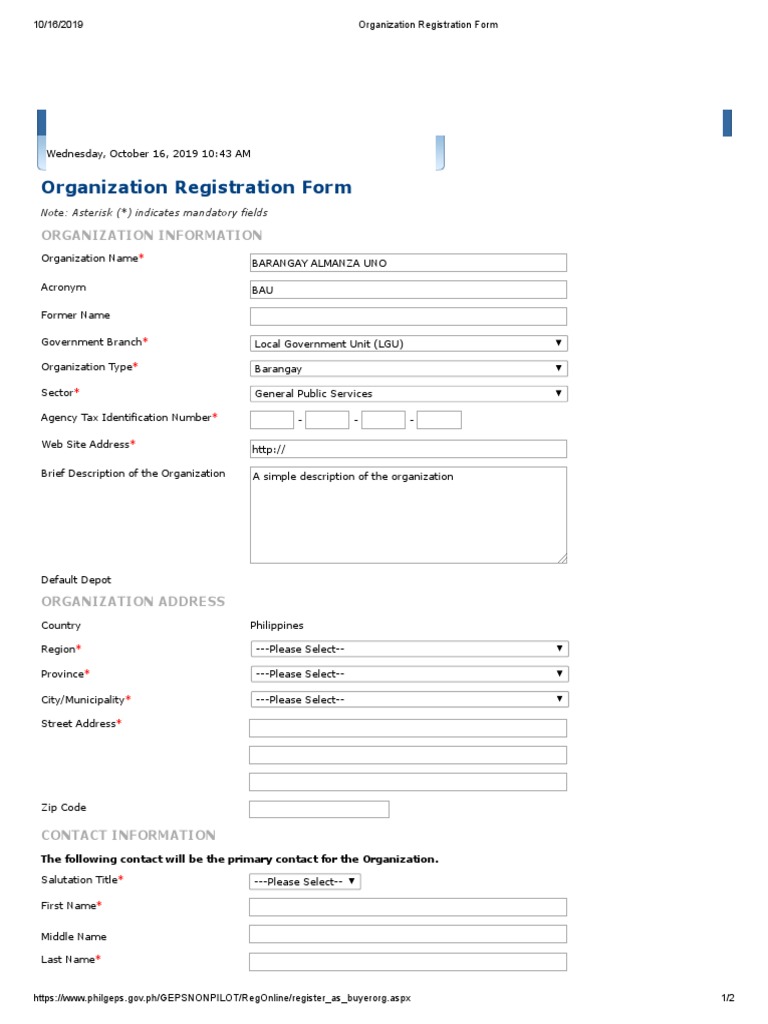 Organization Registration Form | PDF | Business | Law