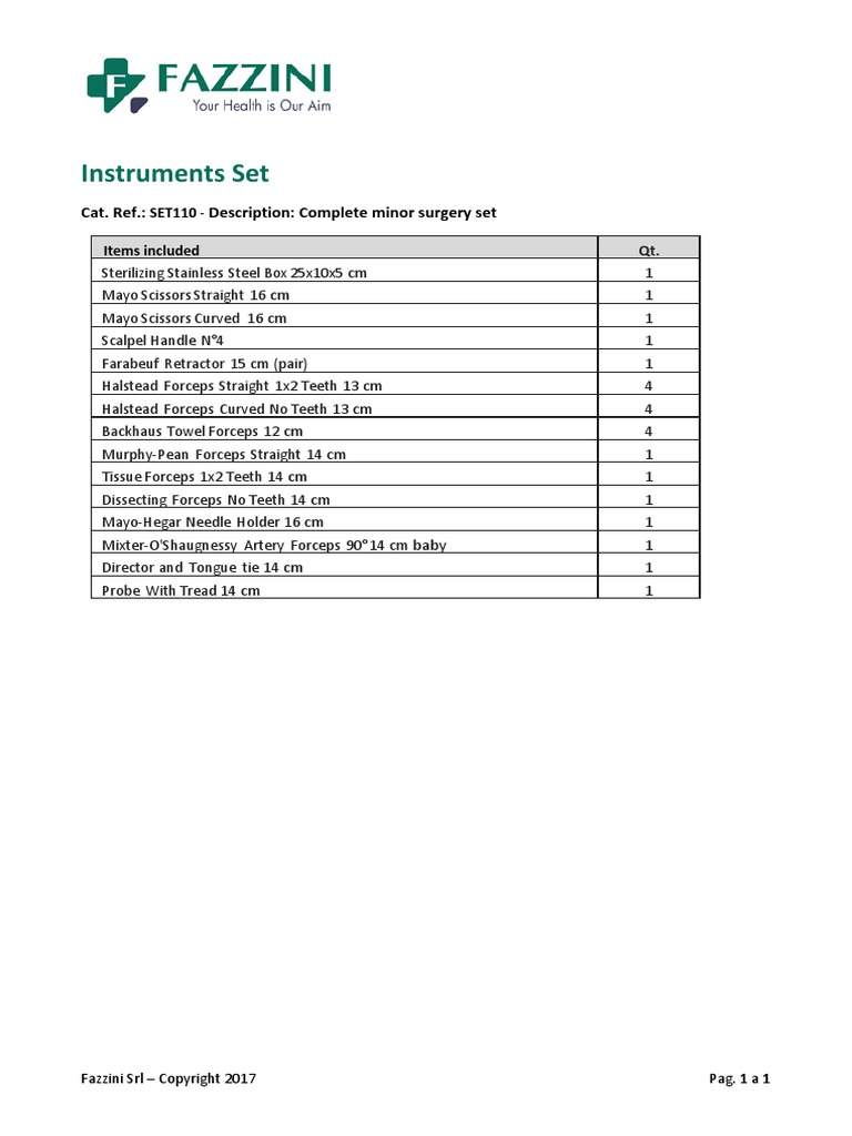 Instruments Set: Cat. Ref.: Description: Complete Minor Surgery Set | PDF