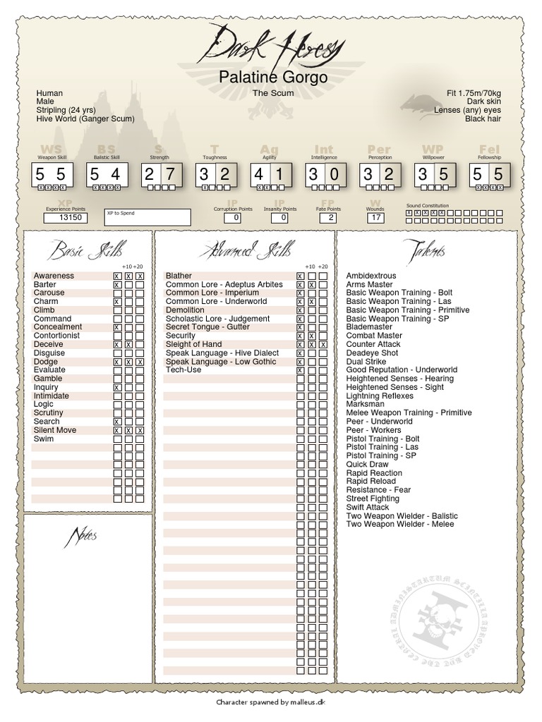 Dark Heresy Dark Heresy: Basic Skills Advanced Skills Talents | PDF | Leisure