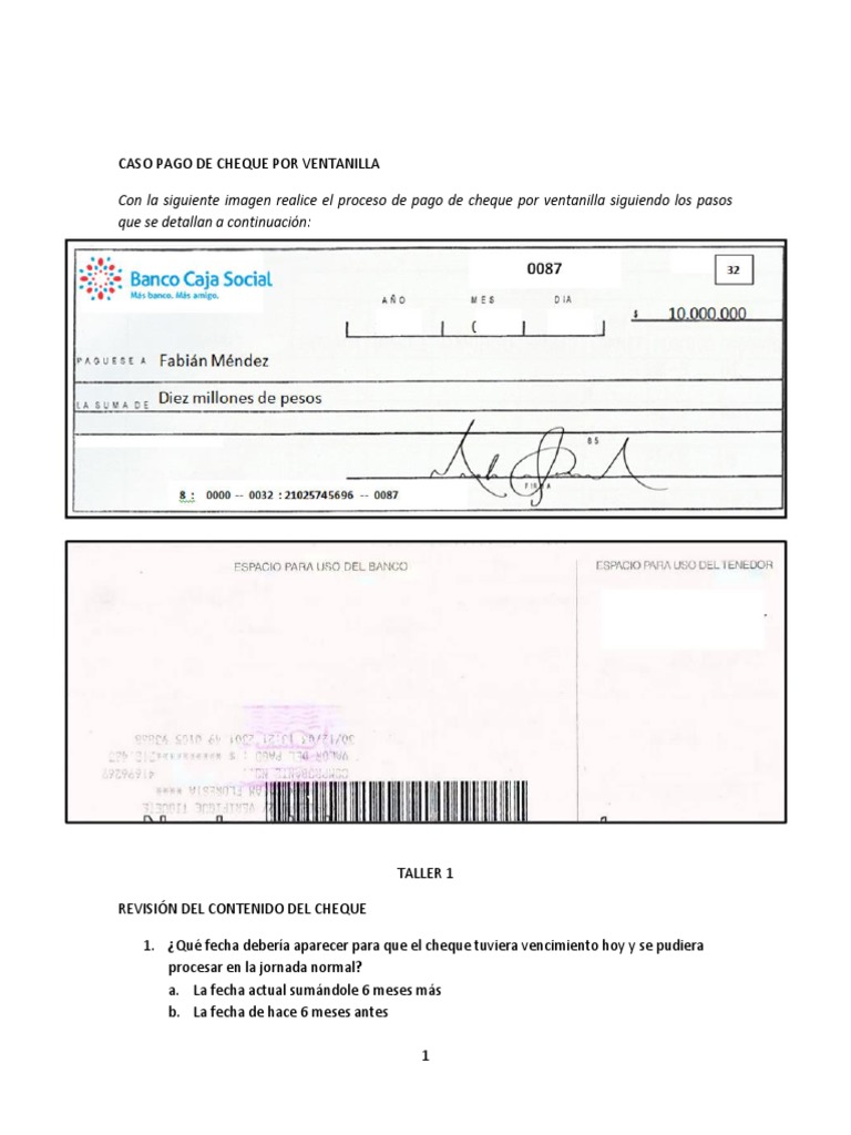 Caso Pago de Cheque Por Ventanilla | PDF | Cheque | Tarjeta de débito