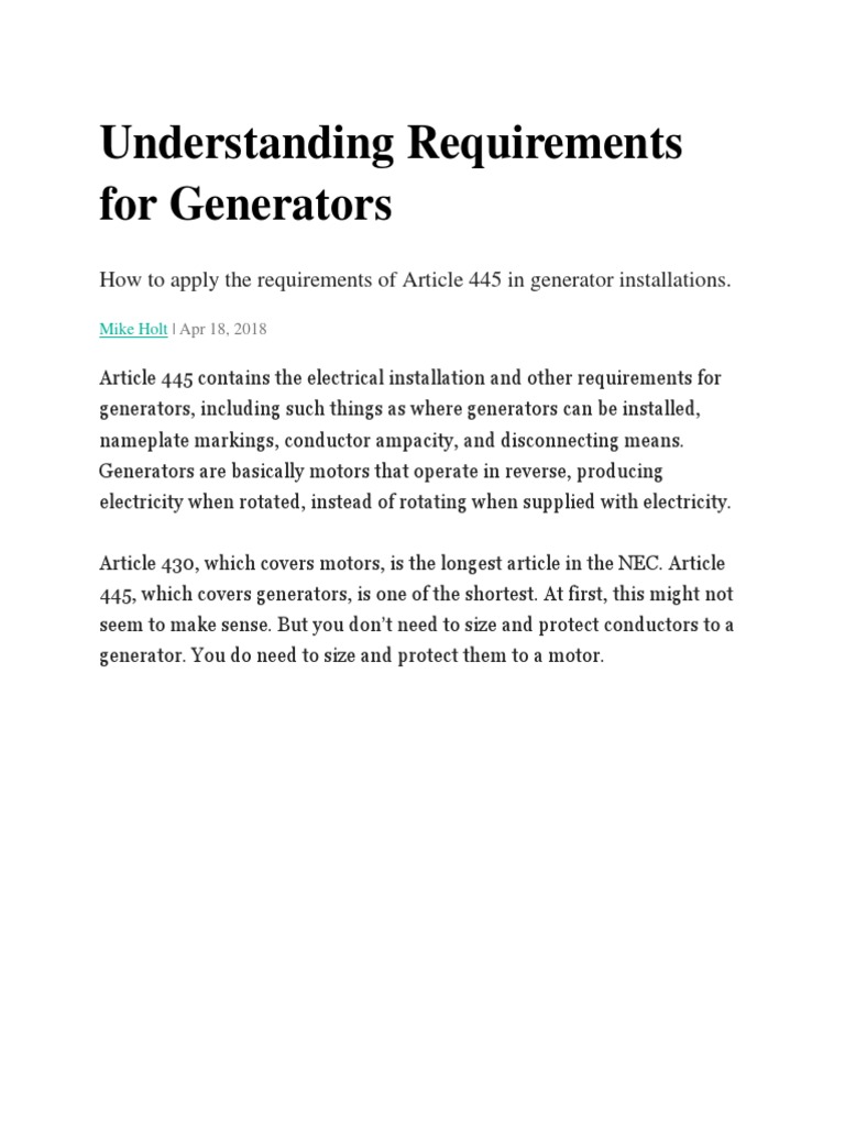 Understanding Requirements For Generators | PDF | Electric Generator ...
