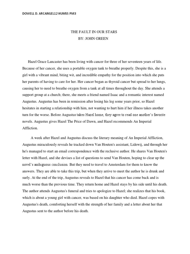 Character Analysis in "The Fault in Our Stars" | PDF | Mystery ...