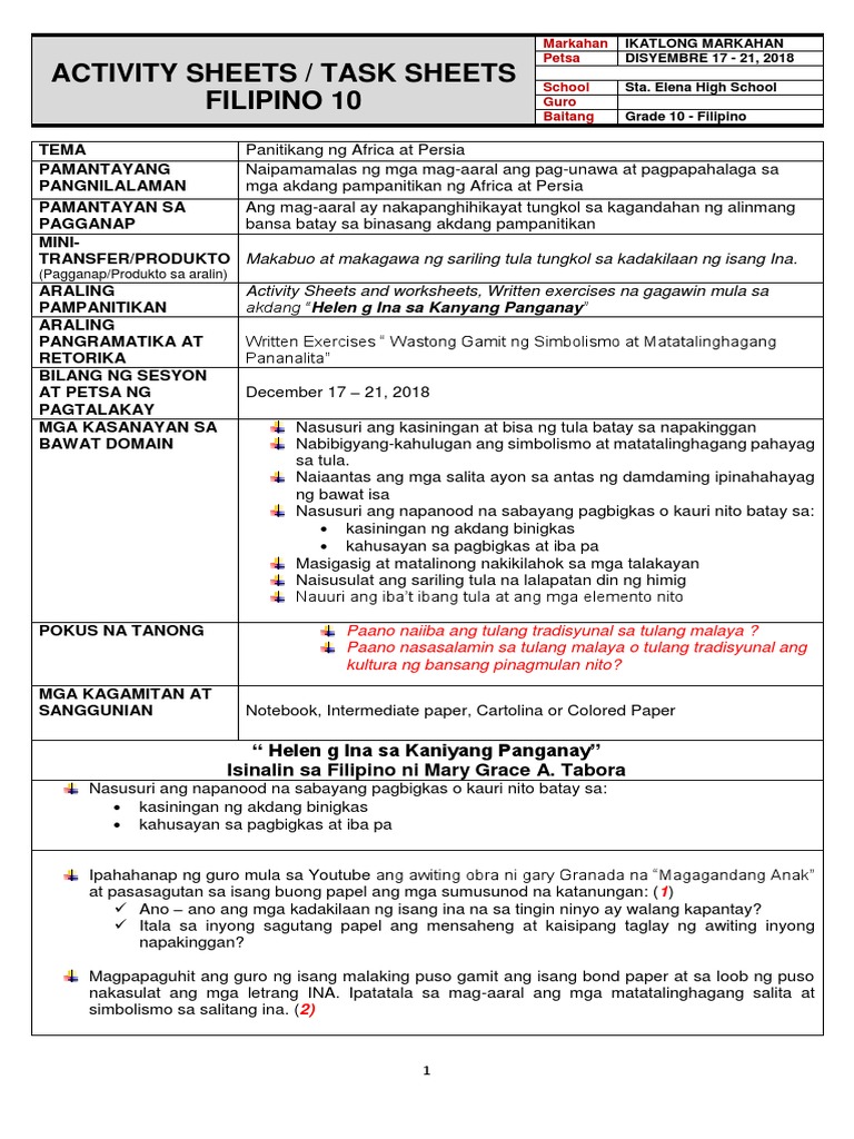 Activity Sheets | PDF