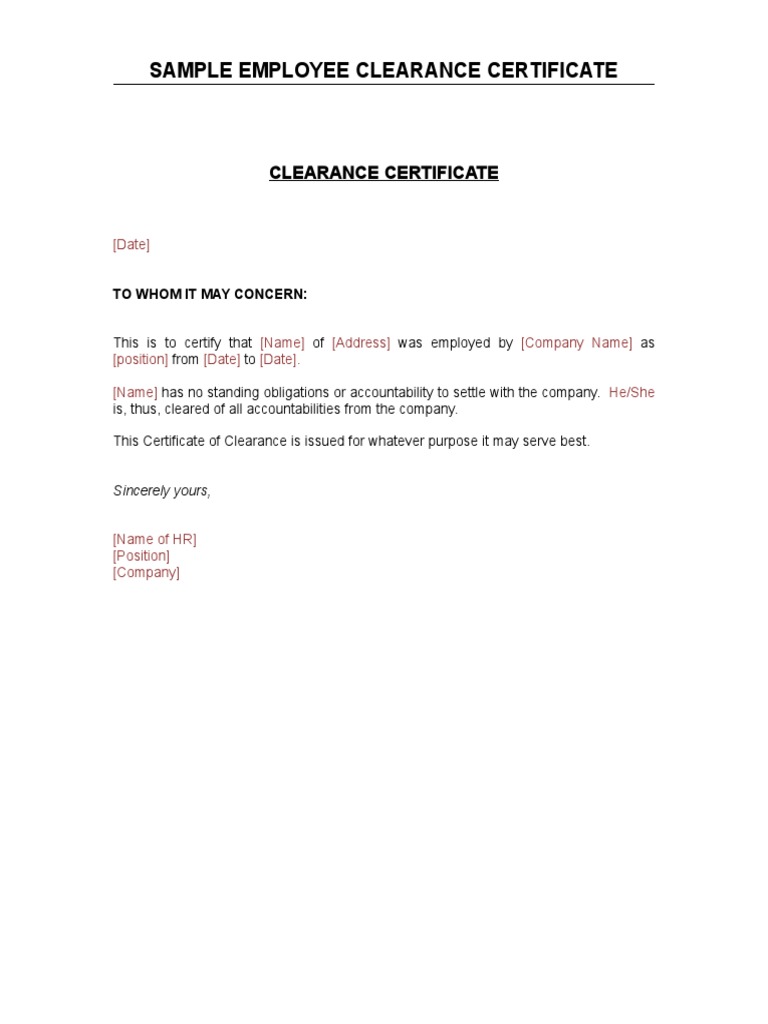 F0025 Employee Clearance Certificate | PDF