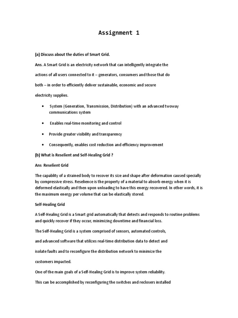 Smart - Grid Assignment 1 | PDF | Electrical Grid | Smart Grid