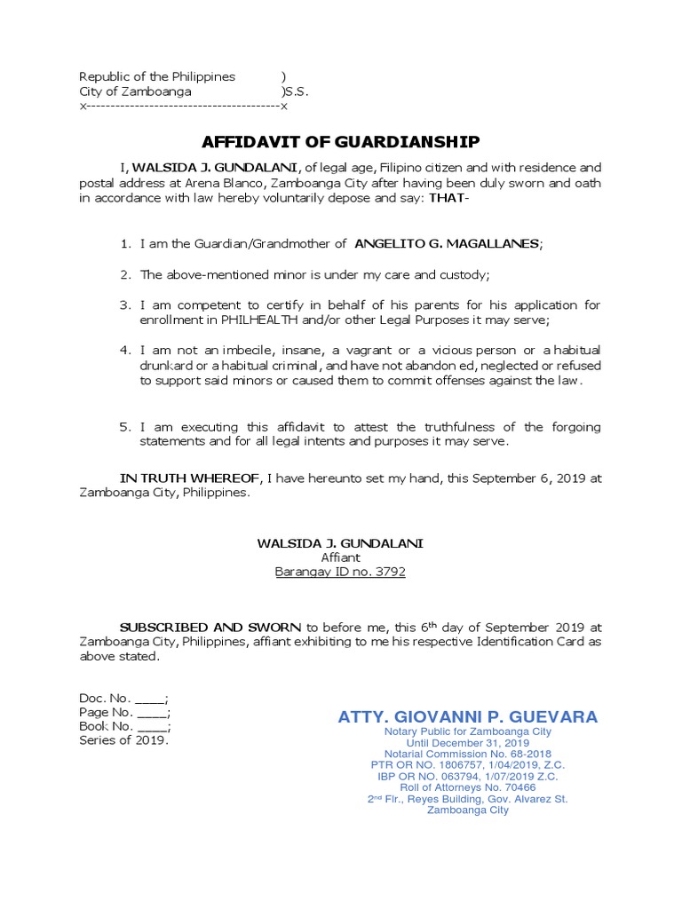 Affidavit of Guardianship for PhilHealth | PDF
