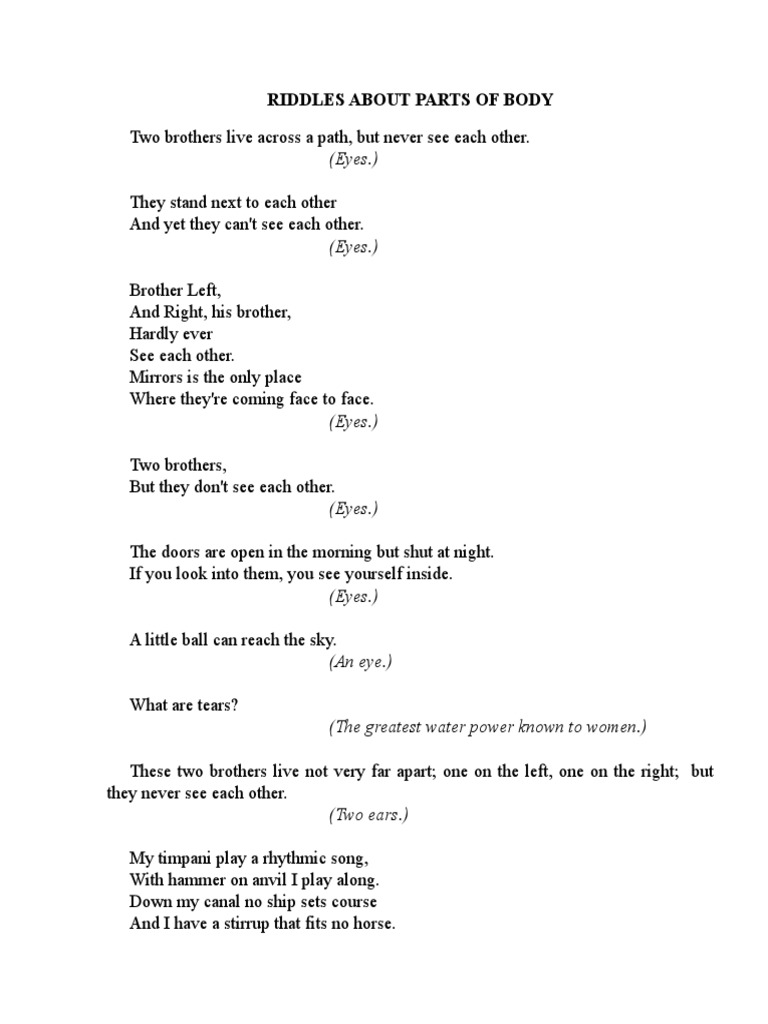Riddles About Body Parts for Kids | PDF