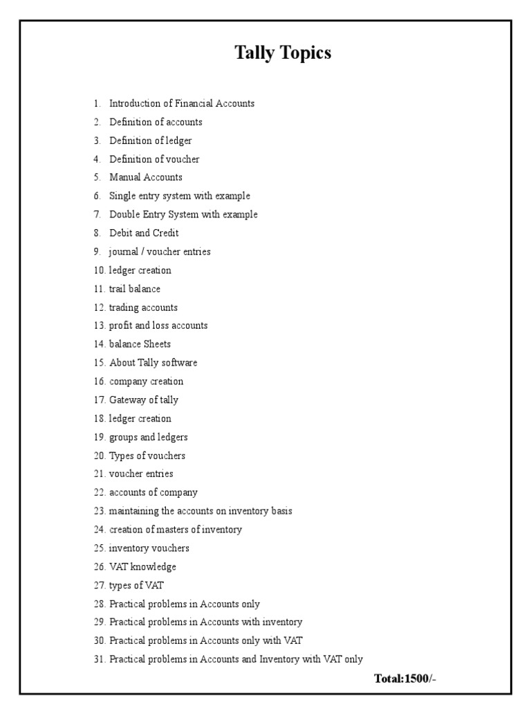 Tally Topics: Total:1500 | PDF | Business | Finance & Money Management