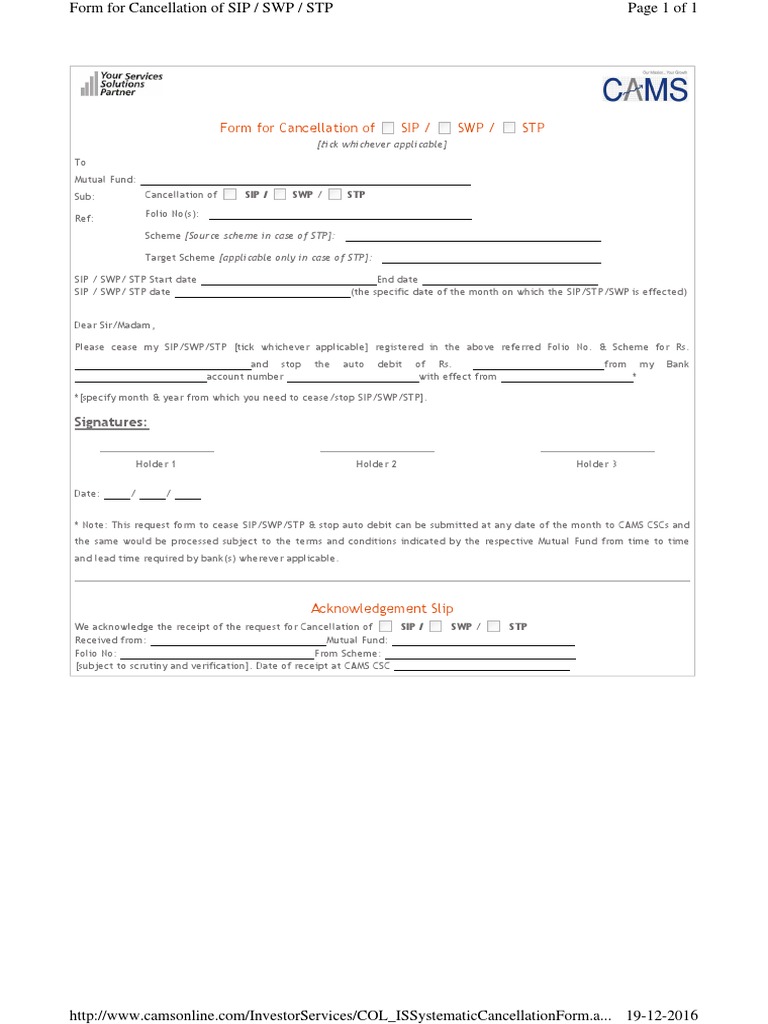 Form For Cancellation of Sip / SWP / STP: Signatures | PDF | Business ... Form For Cancellation of Sip / SWP / STP: Signatures | PDF | Business ...