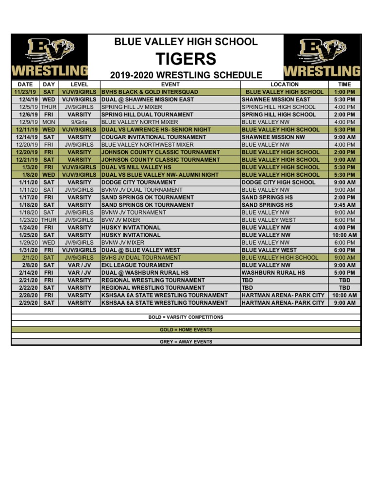 2019 Bvhs Competition Calendar | PDF | Kansas | Schools