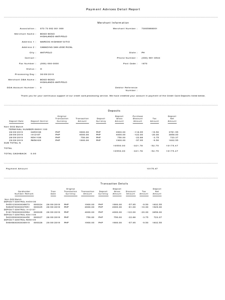 Payment Advices Detail Report: Merchant Information | PDF | Credit Card ...