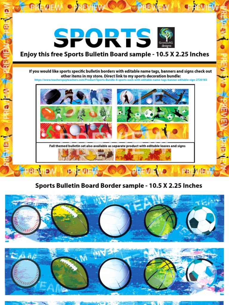 Sample Preview: Enjoy This Free Sports Bulletin Board Sample - 10.5 X 2 ...