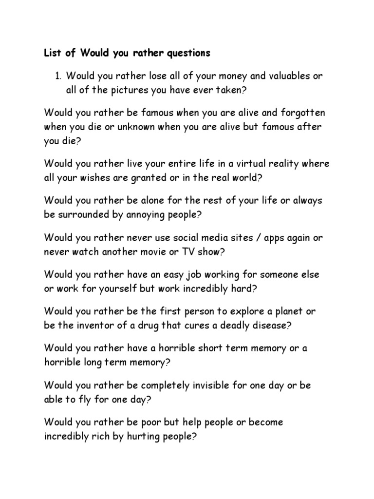 List of Would You Rather Questions | PDF