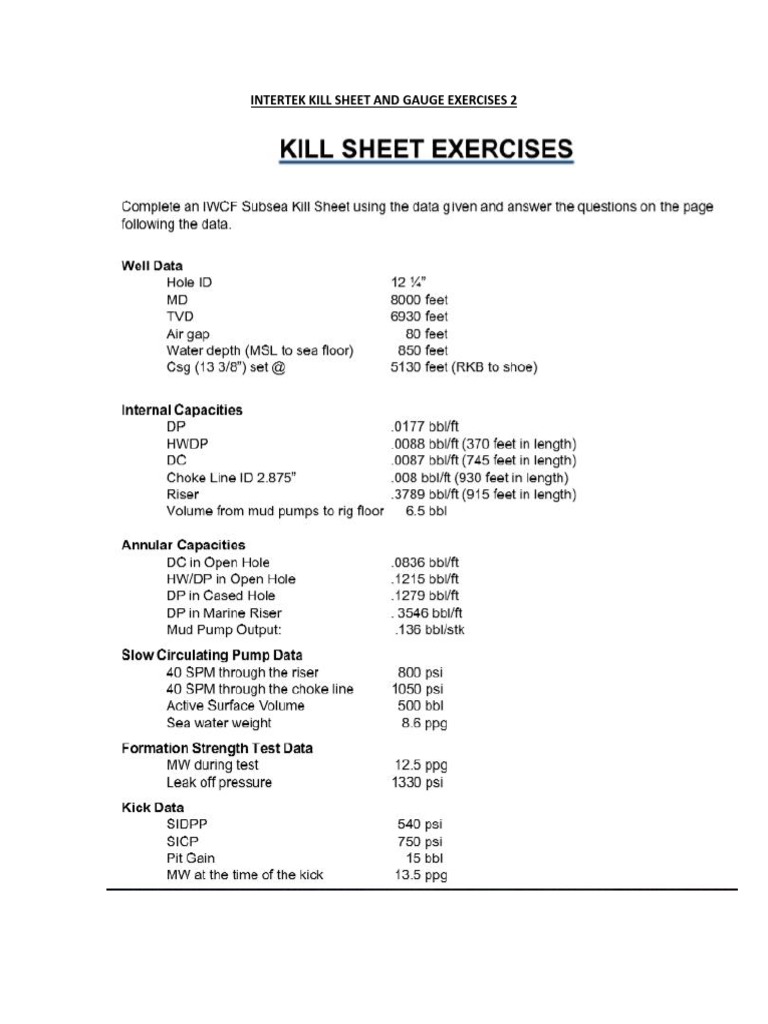 Test 13 Intertek Kill Sheet and Gauge Exercises 2 PDF | PDF