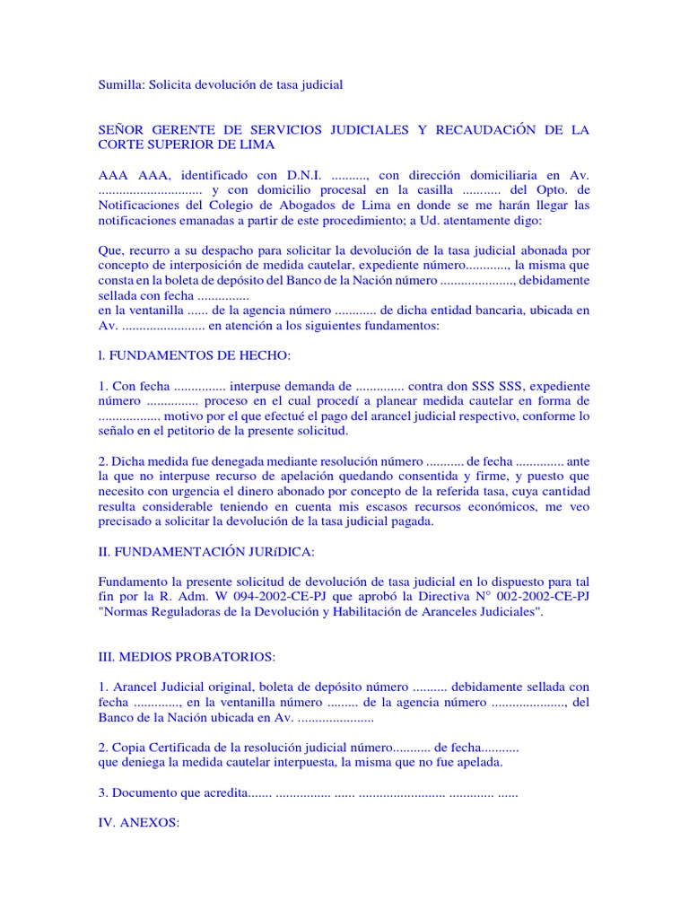Solicitud de Devolución de Tasa Judicial | PDF | Bancos | Instituciones sociales