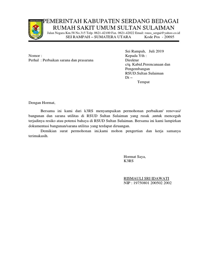 Surat Permohonan Perbaikan Sarana Dan Prasarana | PDF