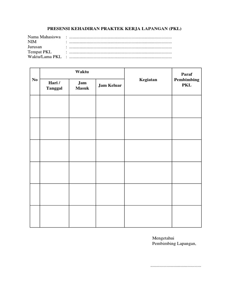 Presensi Kehadiran Praktek Kerja Lapangan | PDF