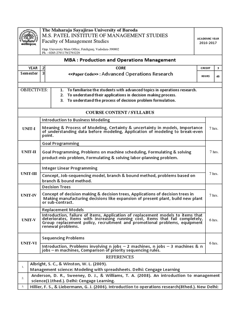 Advanced Operations Research MBA | PDF | Operations Research | Decision ...