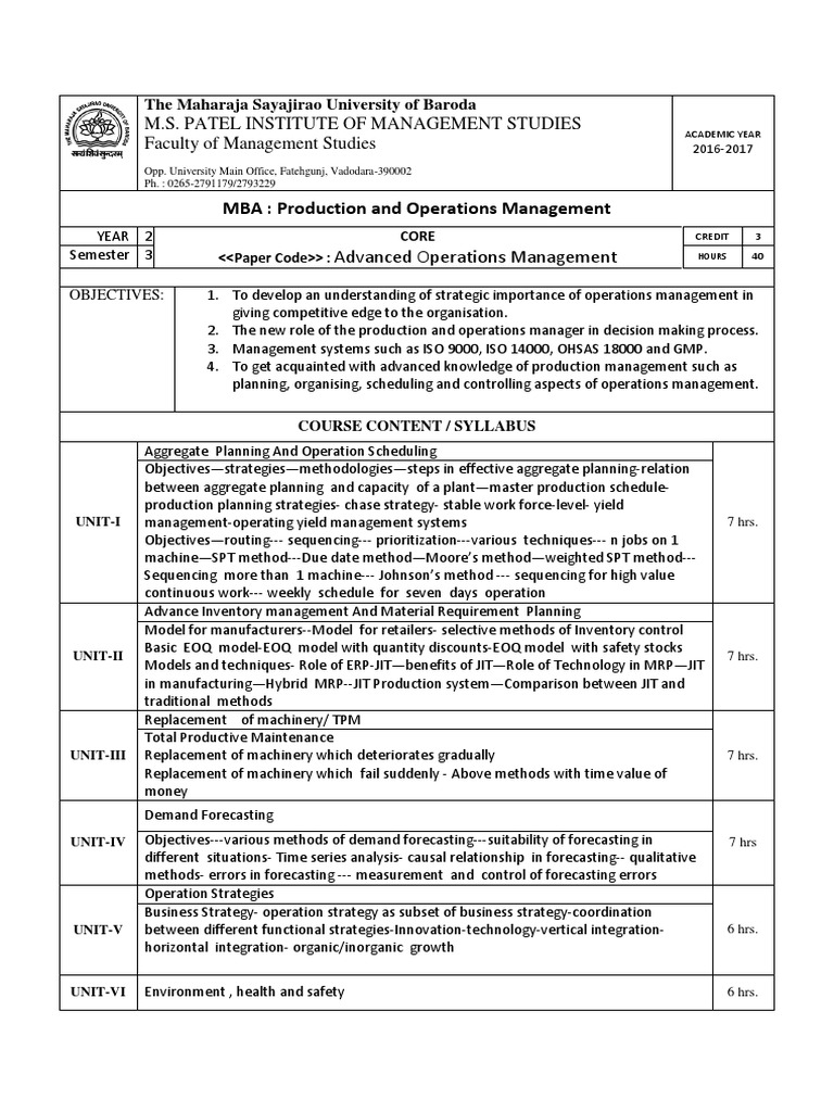 Advanced Operations Management Pdf Operations Management