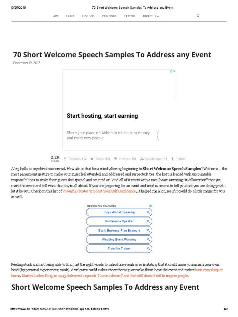 70 Short Welcome Speech Samples To Address Any Event | Download Free ...