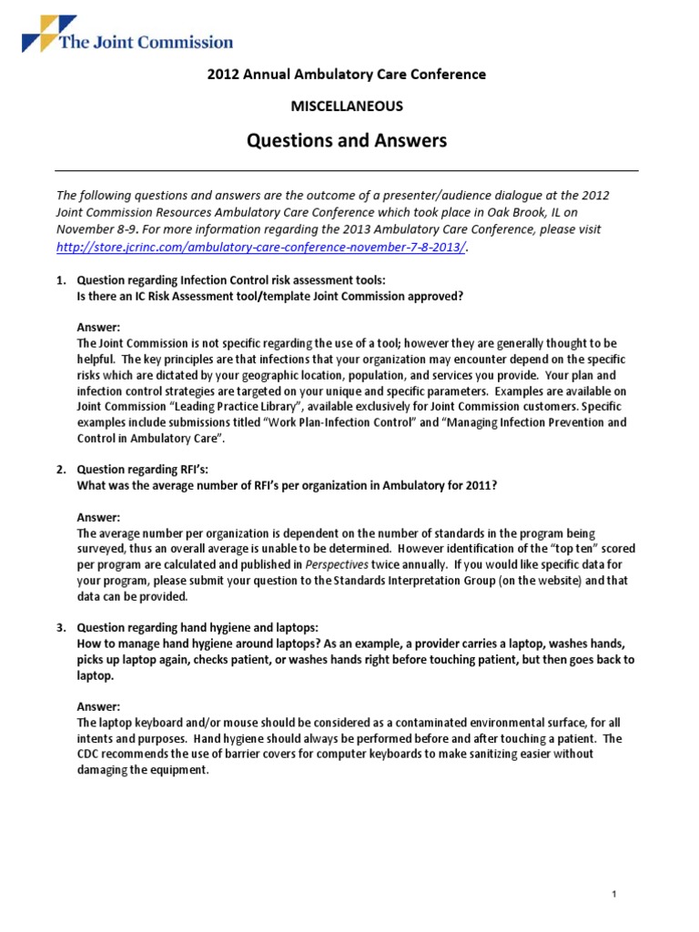 2012 Ambulatory Care Conference Q&A | PDF | Joint Commission | Surgery