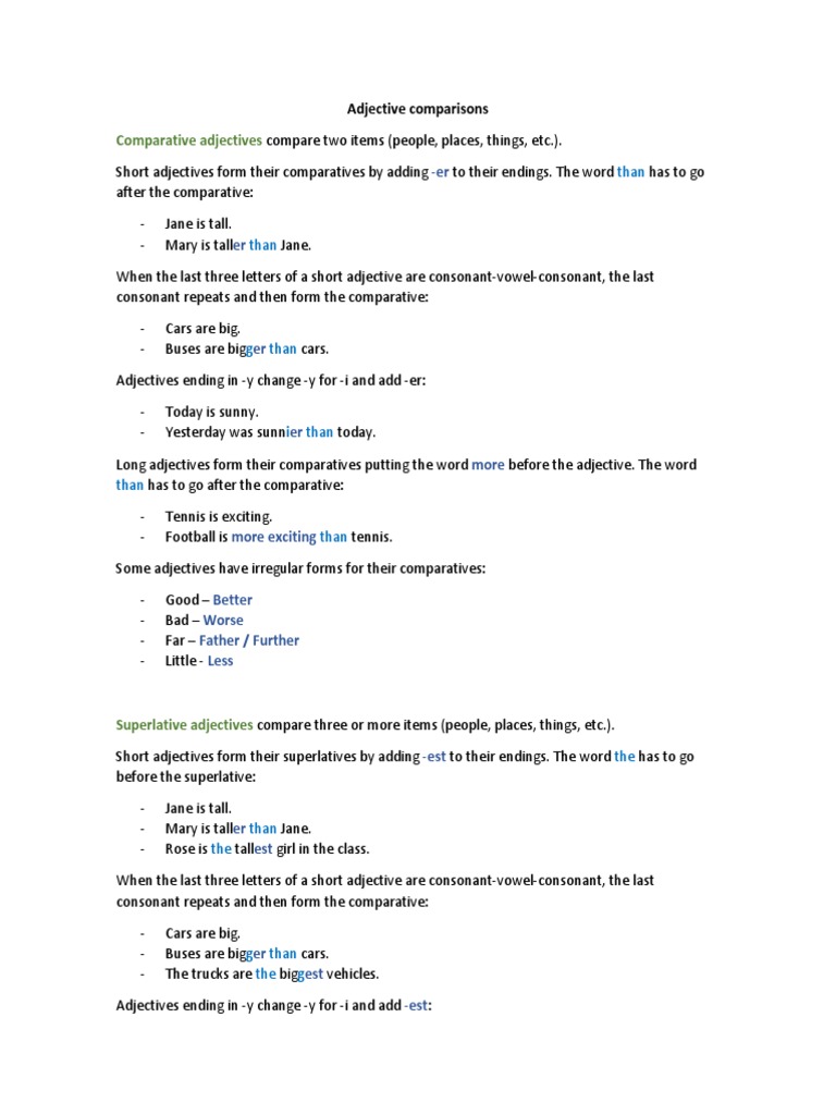Adjective Comparisons Lesson | PDF