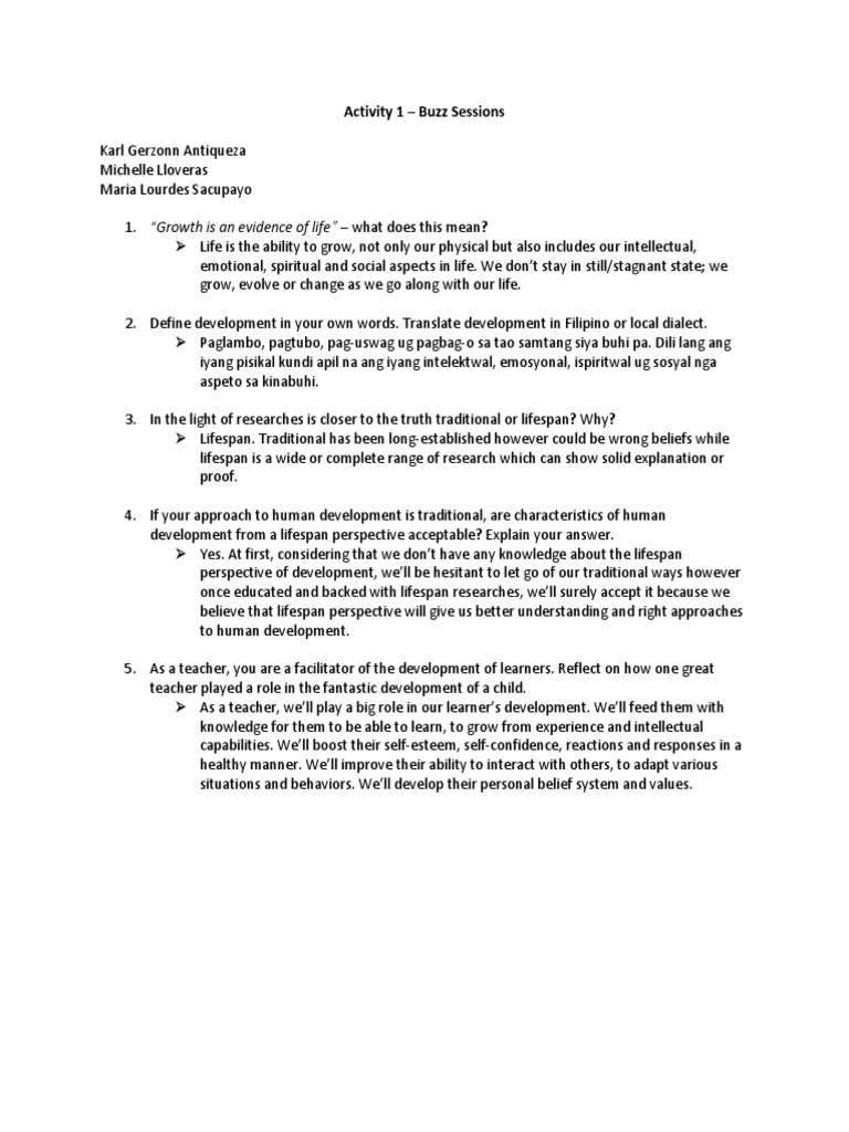 Activity 1 Buzz Sessions | PDF