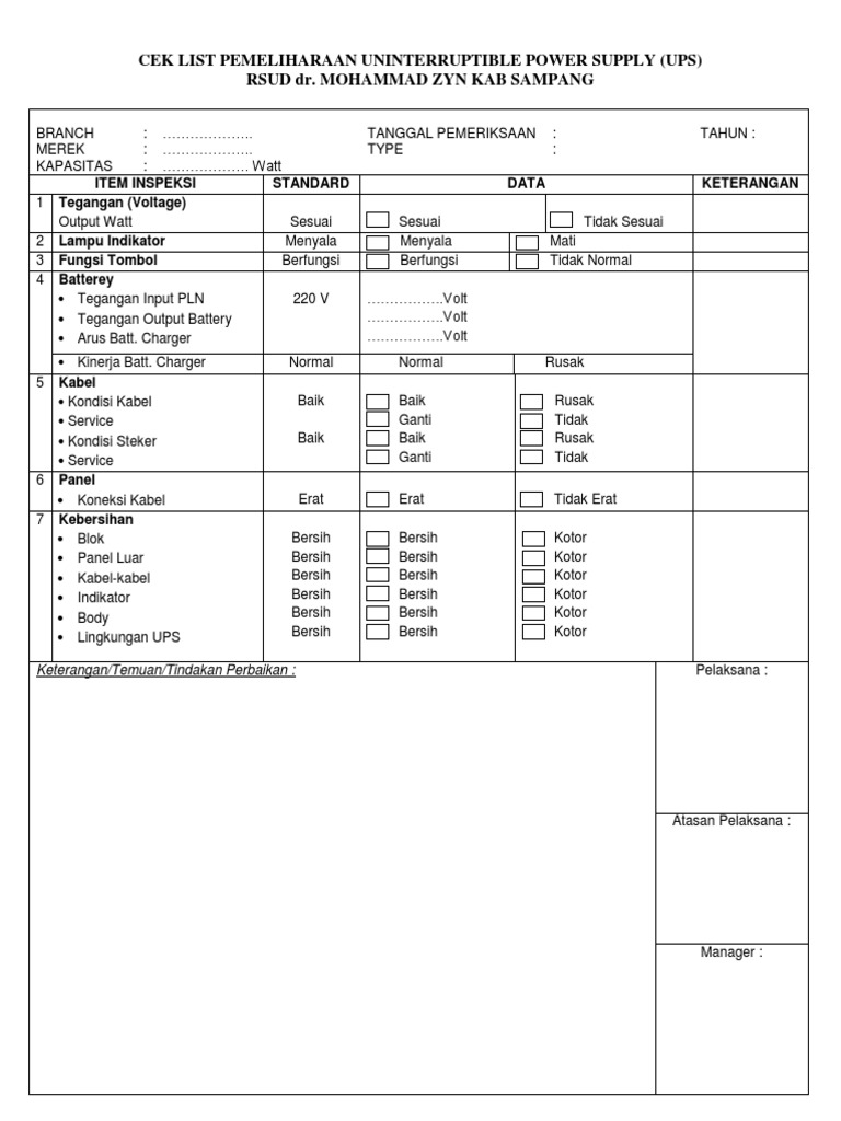 Checklist Pemeliharaan UP | PDF