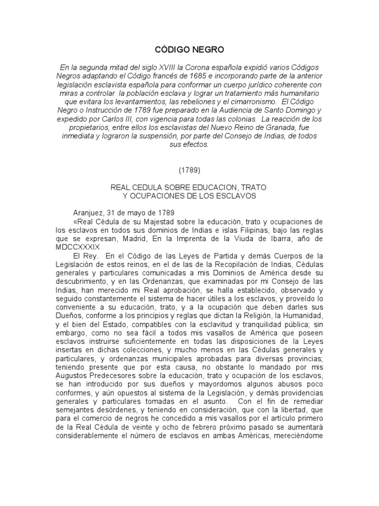 El Código Negro de 1789 en Indias | PDF | Esclavitud | Propiedad