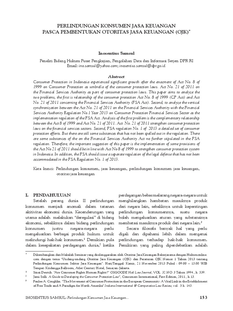 Perlindungan Konsumen Jasa Keuangan Pasca Pembentukan Otoritas Jasa ...