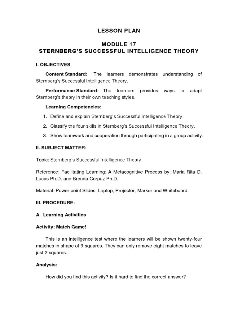 Lesson Plan On Sternbergs Theory | PDF