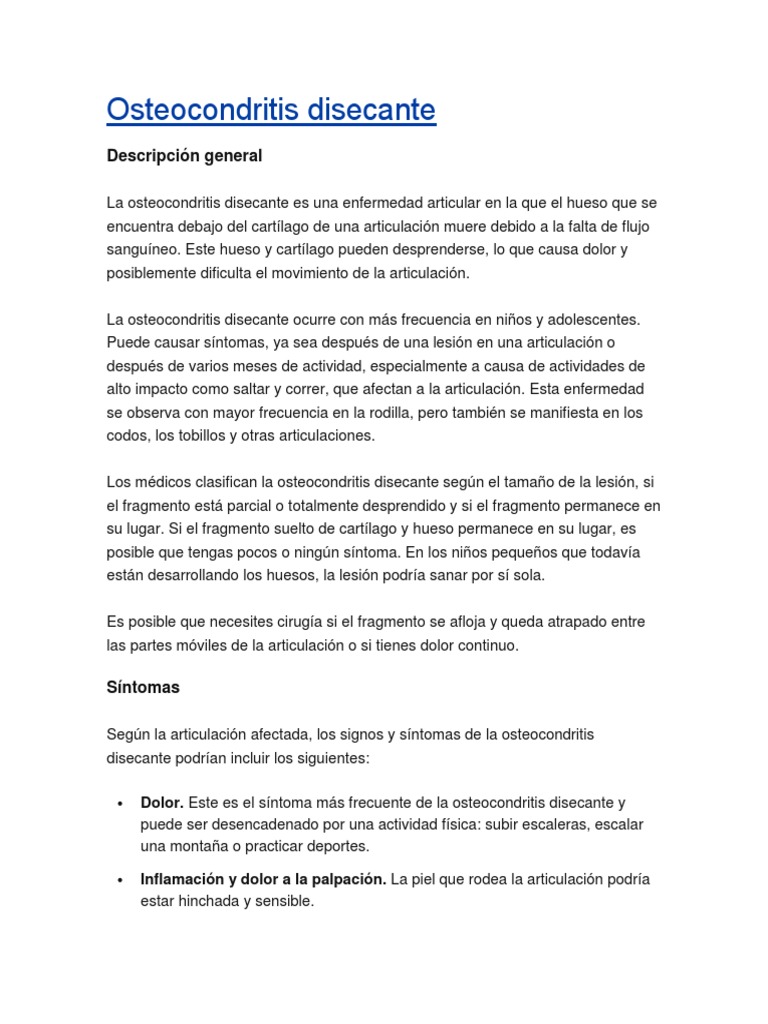 Osteocondritis Disecante | PDF | Enfermedades y trastornos | Medicina ...