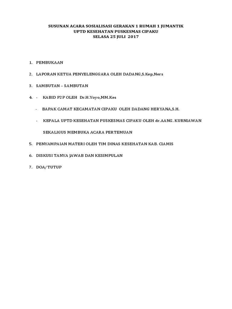 Susunan Acara Jumantik | PDF