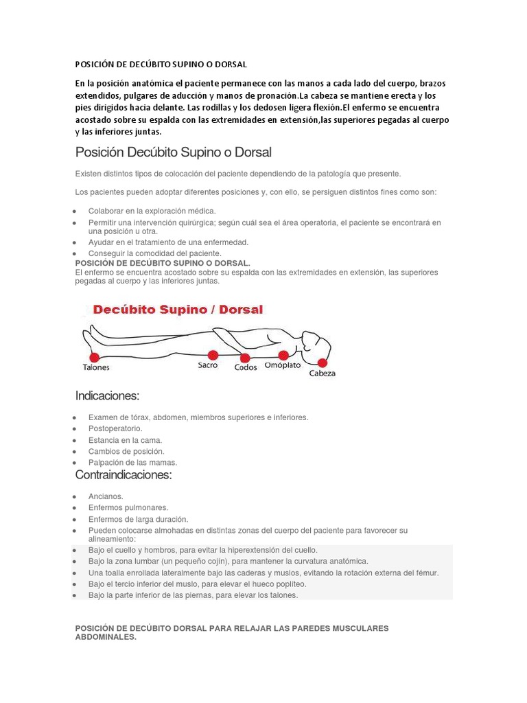 Posición Decúbito Supino o Dorsal: Indicaciones | Términos anatómicos ...