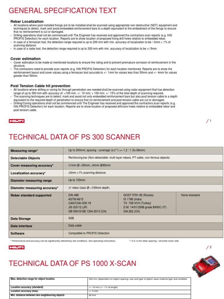Hilti PS 300 & PS 1000 Scanner Specs | PDF | Image Scanner