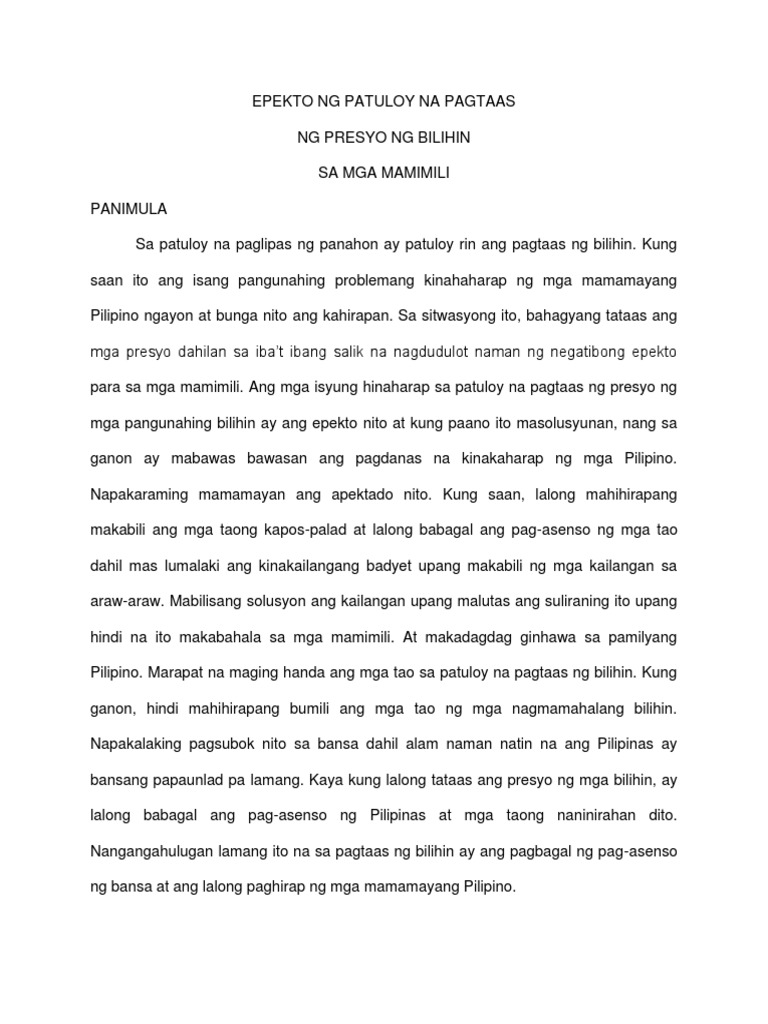 Epekto NG Patuloy Na Pagtaas | PDF