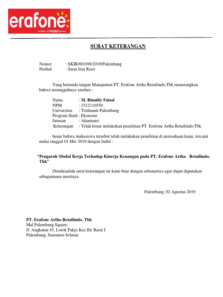 Surat Balasan Riset Faysal | PDF