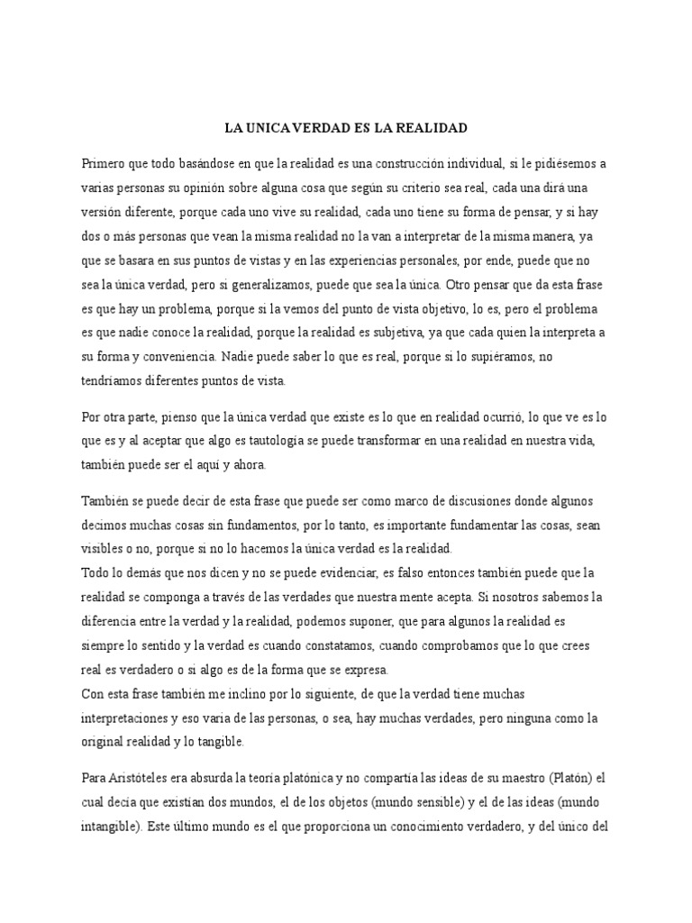La única verdad: realidad y subjetividad | PDF | Certeza | Verdad
