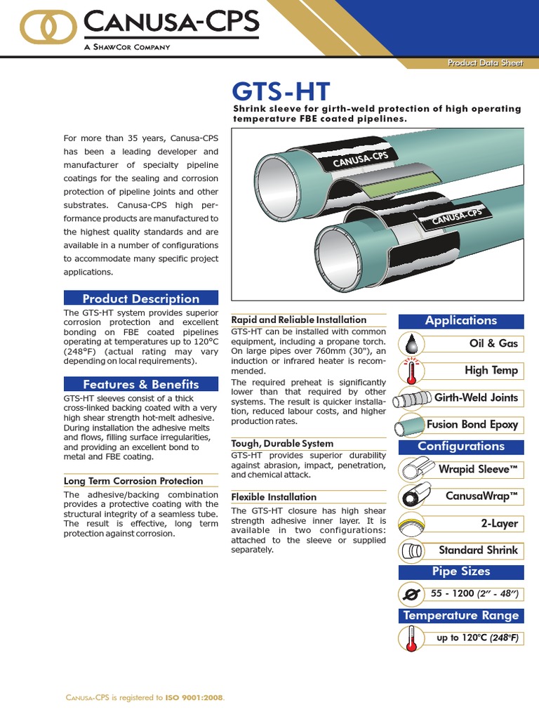 Canusa GTS HT For High Temperature PDF | PDF | Fahrenheit | Pipeline ...