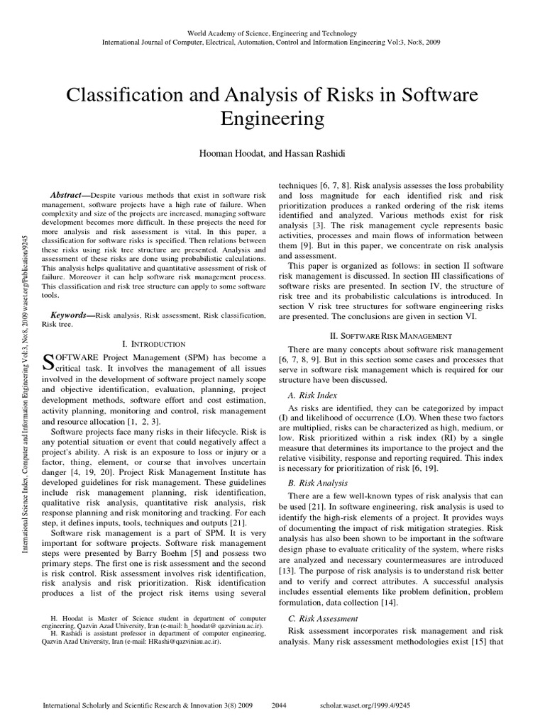 Risks in Software Engineering | PDF | Risk Management | Risk