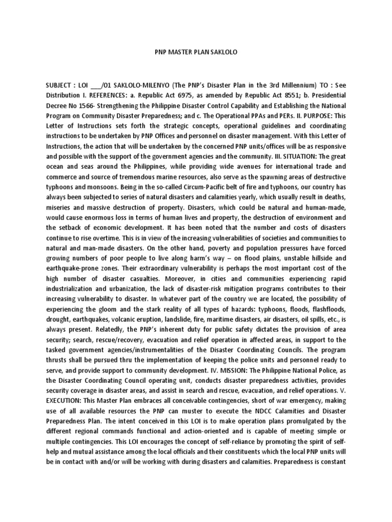 PNP Master Plan Saklolo | PDF | Emergency Management | Natural Disasters