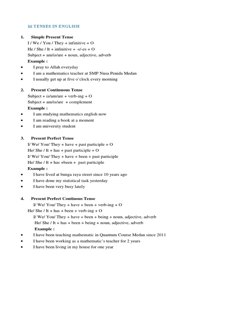 16 Tenses in English | PDF | Verb | Perfect (Grammar)