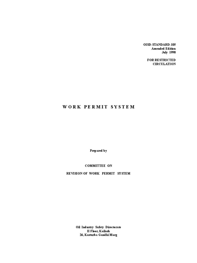 Work Permit System: Oisd-Standard-105 Amended Edition July 1998 For ...