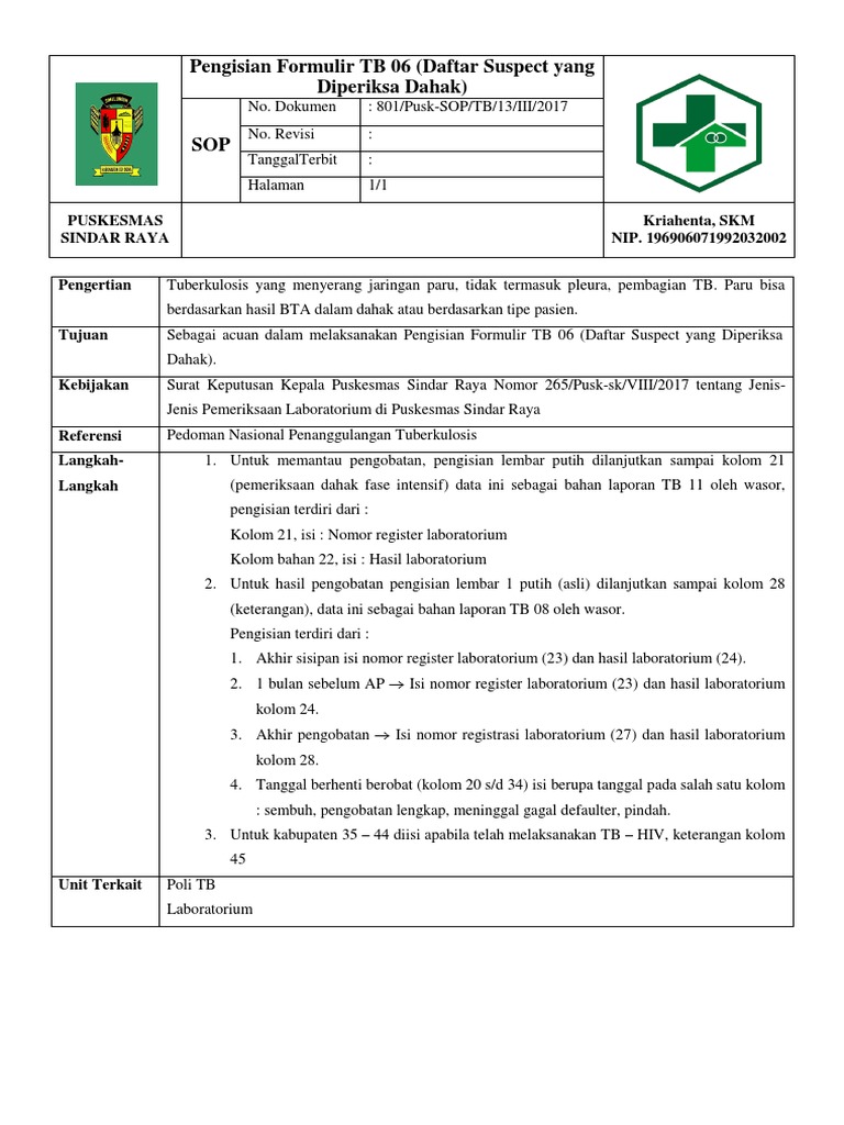Sop Formulir TB 06 | PDF