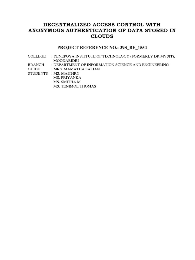 Decentralized Access Control With Anonymous Authentication of Data Stored in Clouds | PDF ...