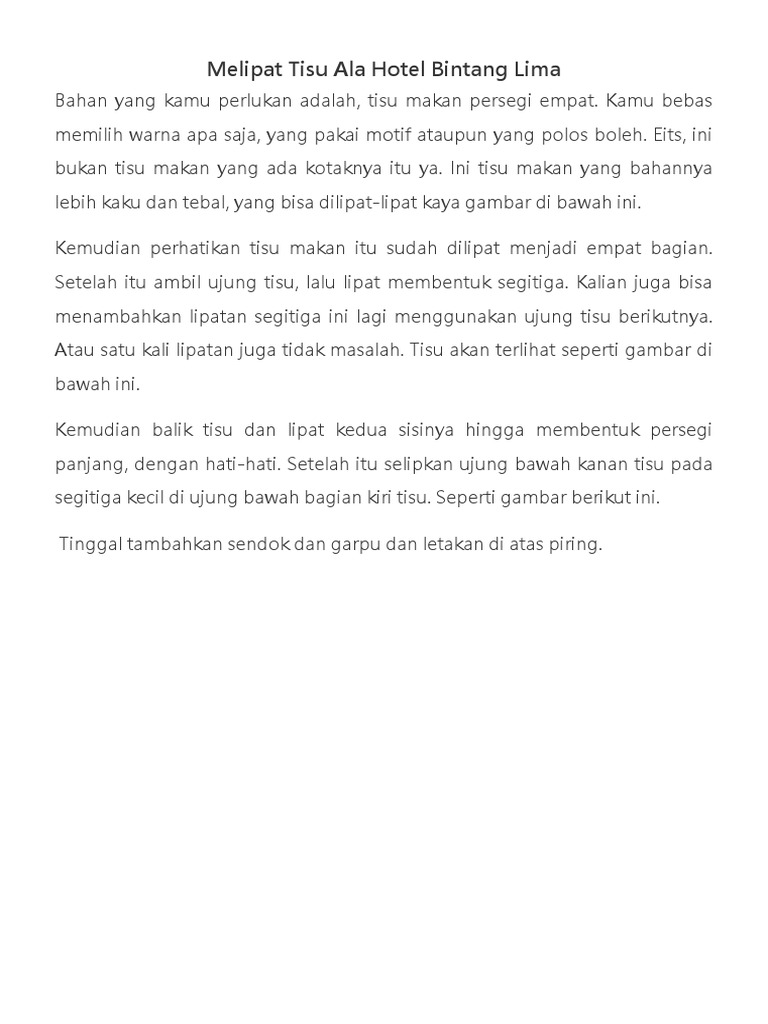 Melipat Tisu Ala Hotel Bintang Lima | PDF